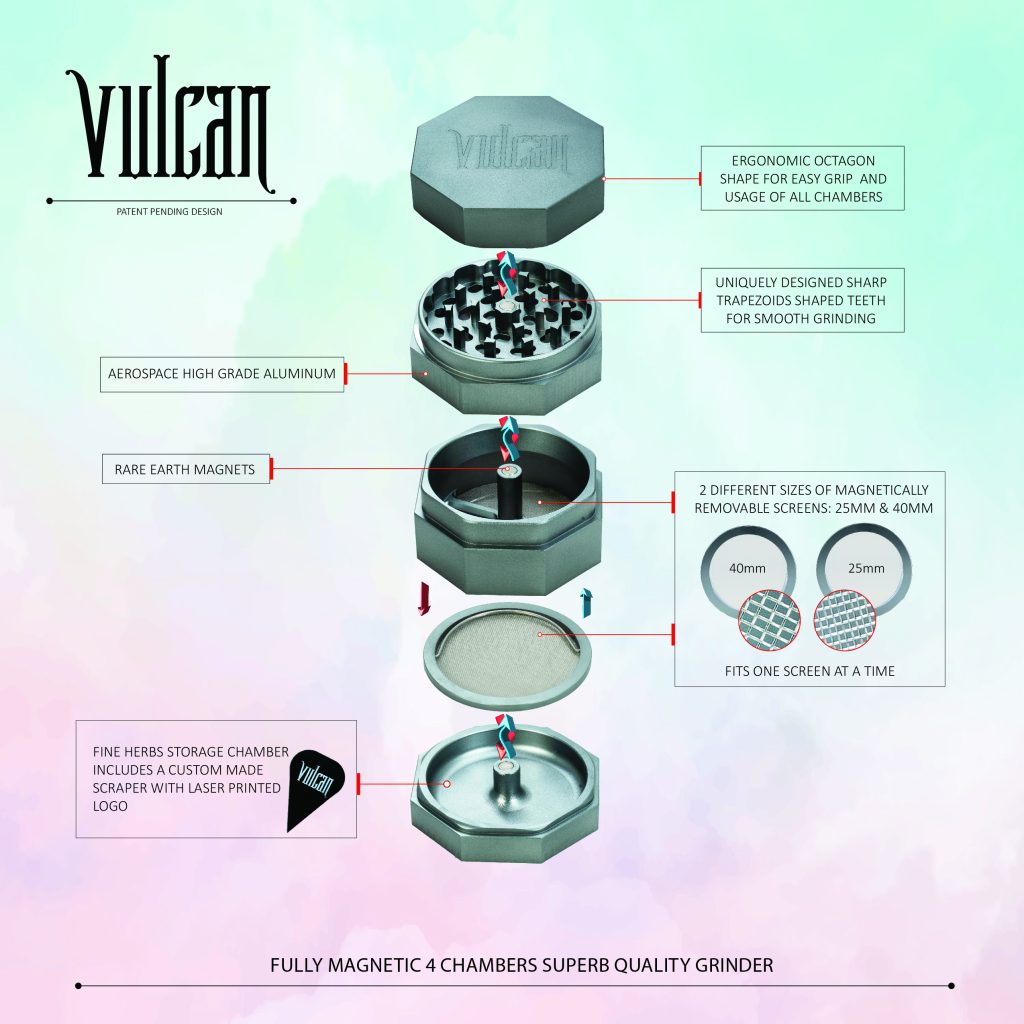 Vulcan 75mm Fully Magnetic 4pc Herb Grinder-Grey - Octodabz