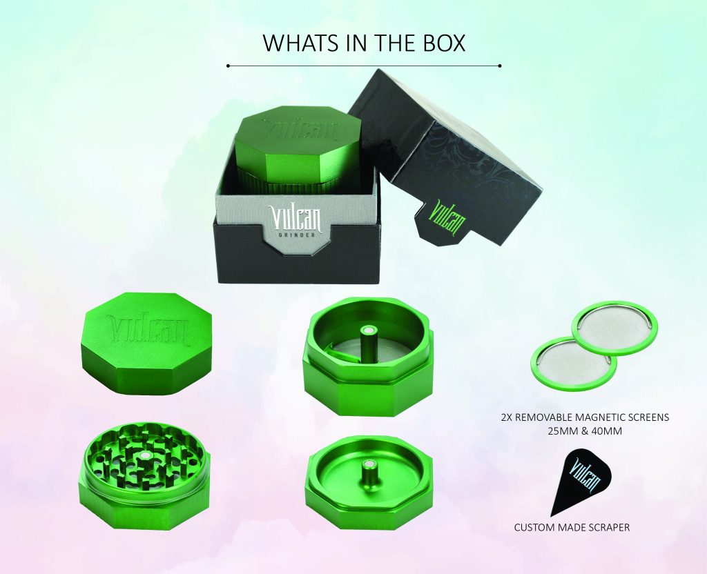 Vulcan 75mm Fully Magnetic 4pc Herb Grinder-Green - Octodabz